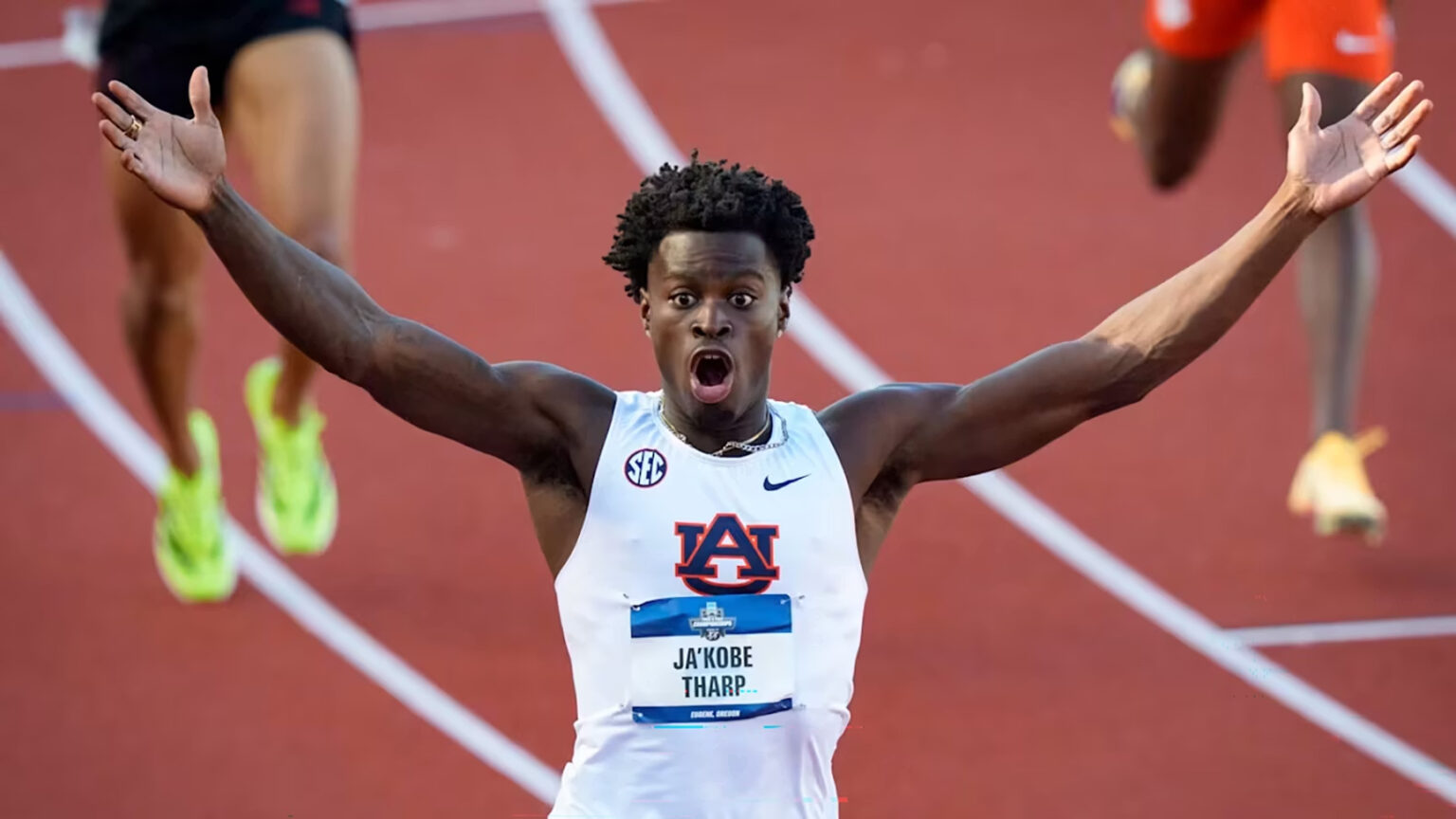 Tharp, 20, breaks 110m hurdles world record at NCAA championships